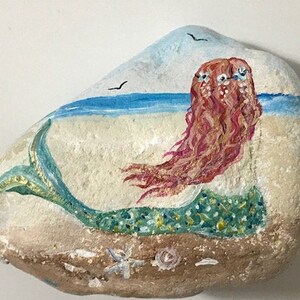 Mermaid Painted Rock Mermaid on the Beach Hand Painted Stone | Etsy