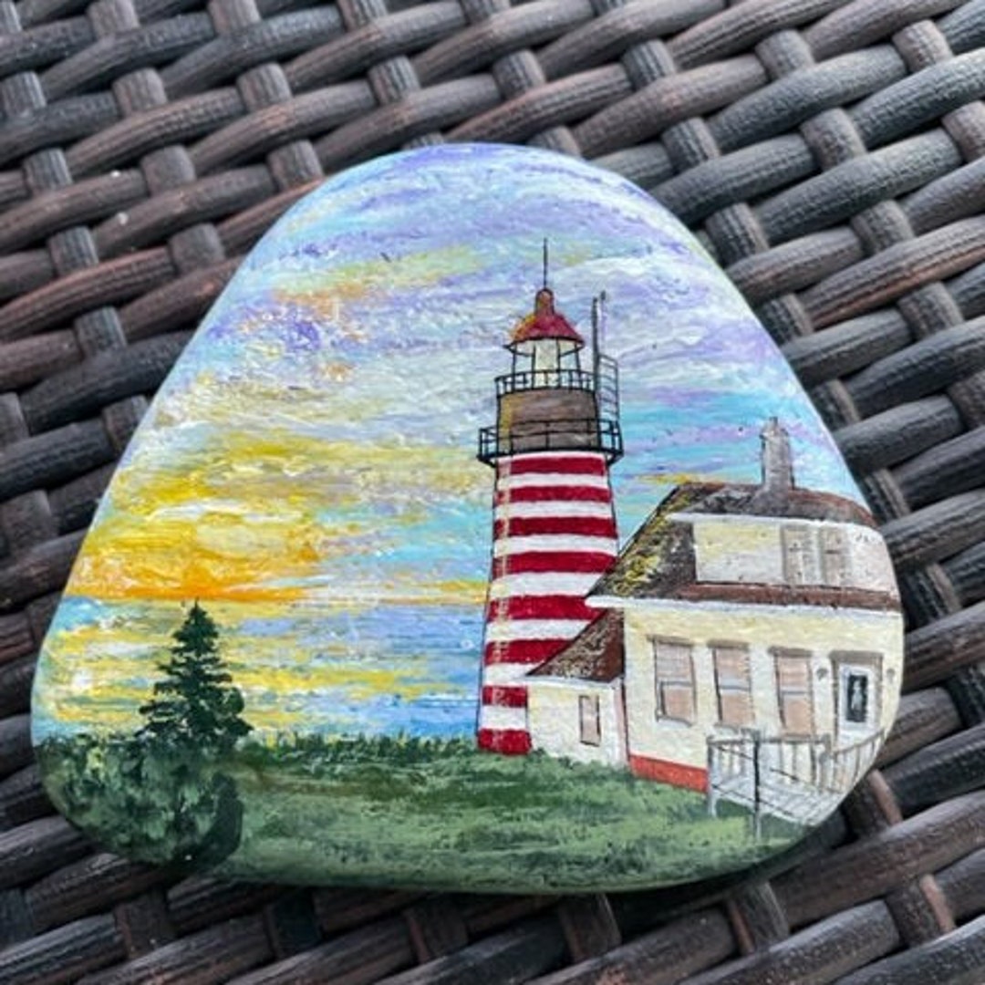 Lighthouse Painted Rock, Hand Painted Personalized Gift for Anyone ...