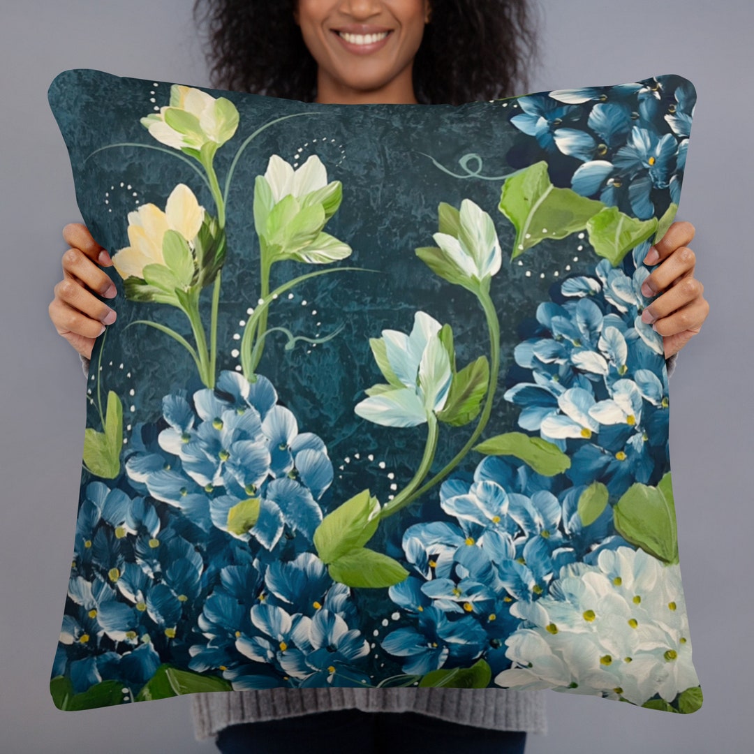 Blue Hydrangea Accent Pillow Decorative Art Pillow, Blue Hydrangea Art ...
