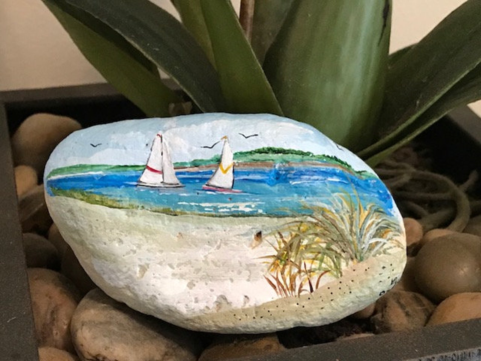 Painted Sailboat Themed Rock, Gift Message on Rock, Rock Art, Painted ...