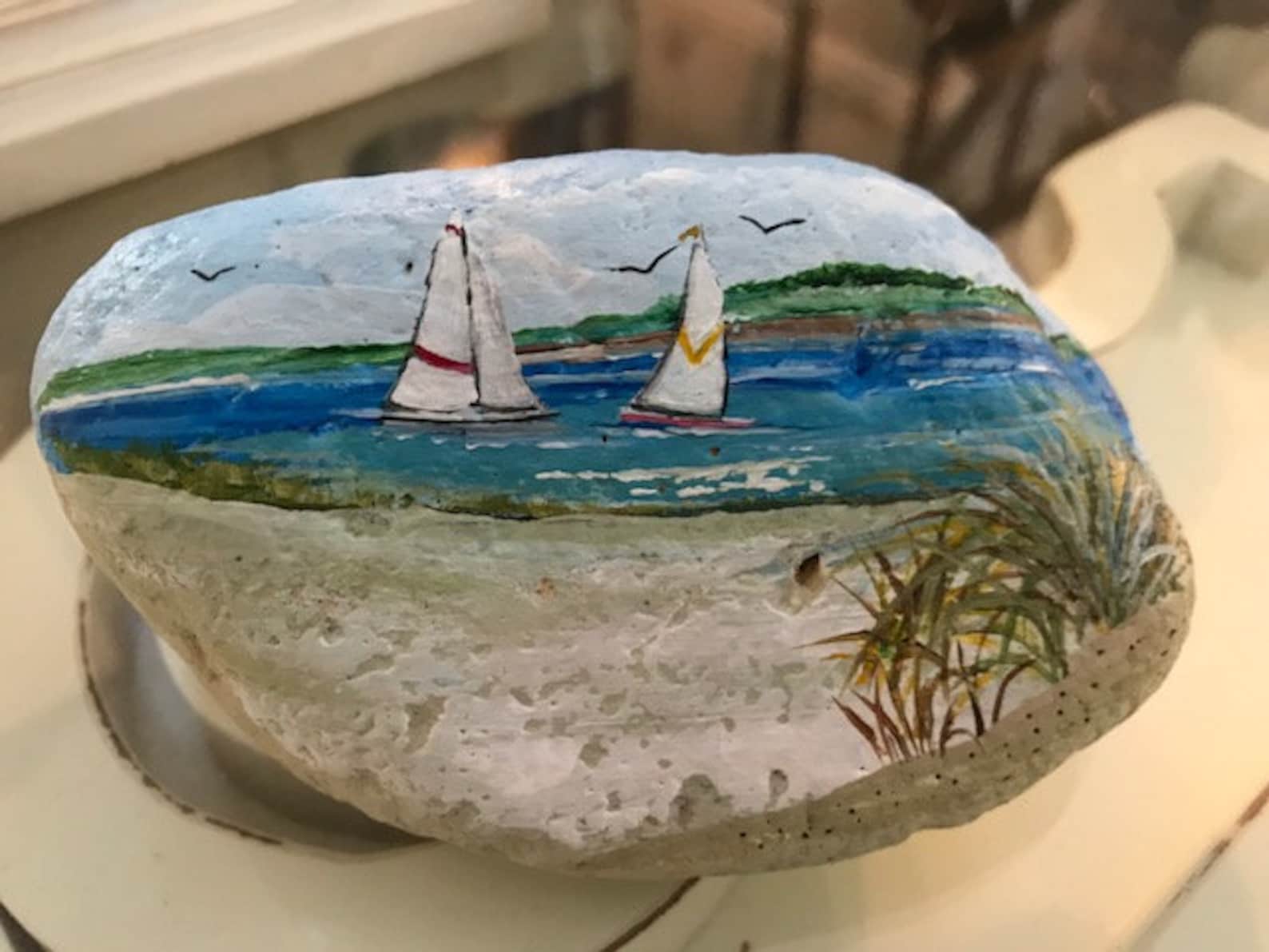 Painted Sailboat Themed Rock, Gift Message on Rock, Rock Art, Painted ...