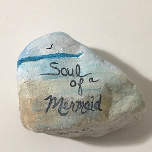 Mermaid Painted Rock, Mermaid on the Beach Hand Painted Stone, Unique ...