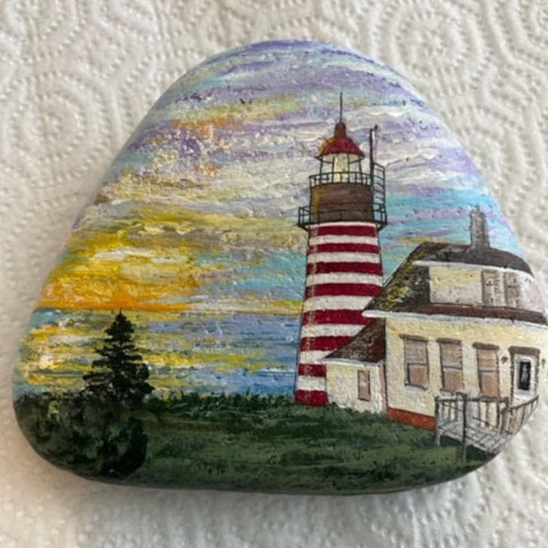 Lighthouse Painted Rock, Hand Painted Personalized Gift for Anyone ...