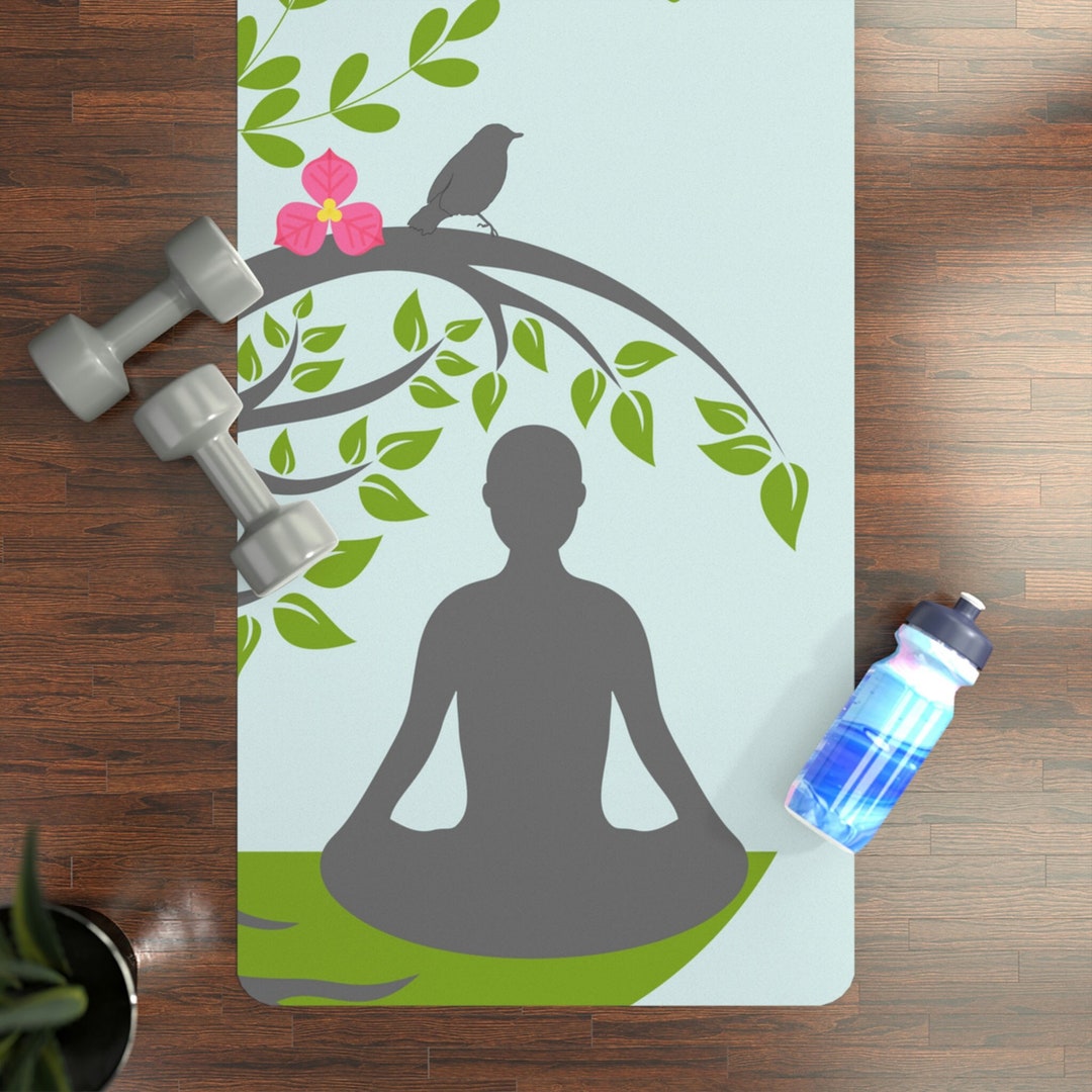 Rubber Yoga Meditation Mat Light Aqua Vegan Suede Soft Top Anti Slip ...