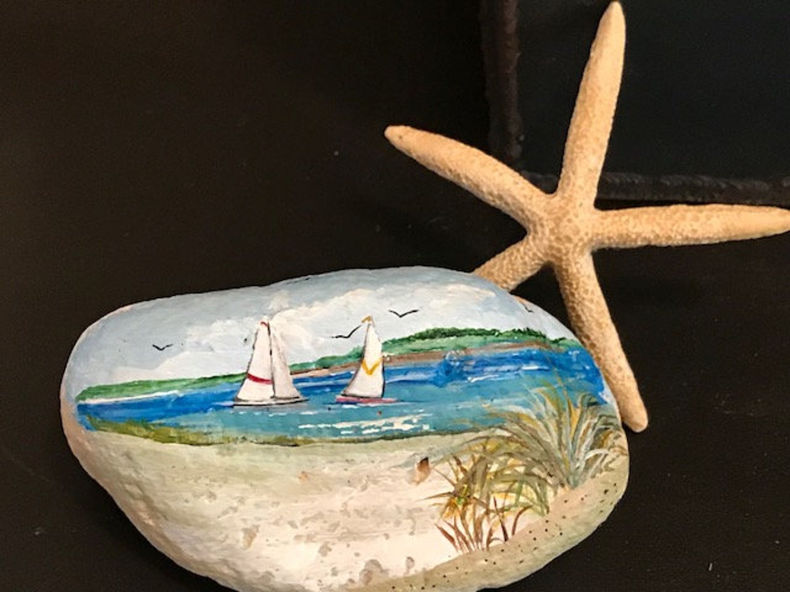 Painted Sailboat Themed Rock, Gift Message on Rock, Rock Art, Painted ...