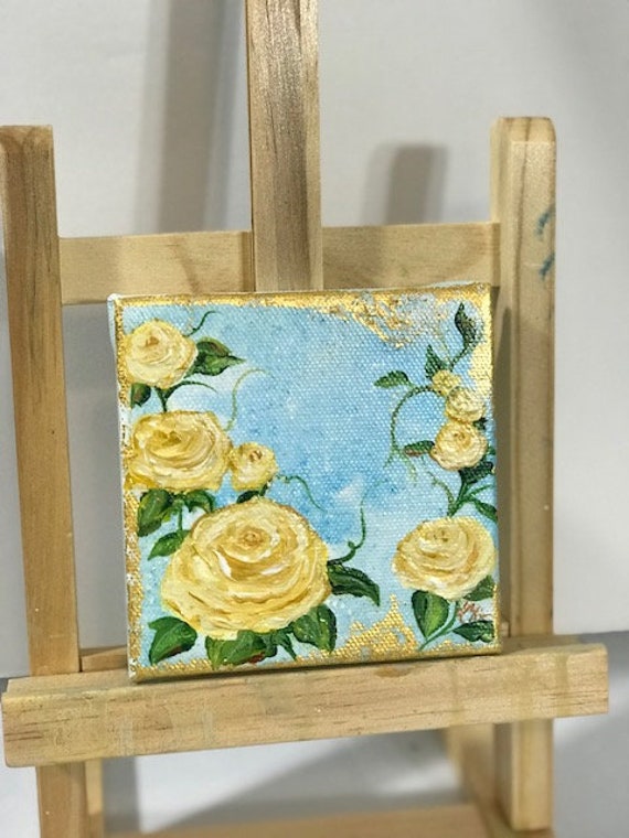 Mini Painting Canvas Original Art Small Painting Yellow | Etsy