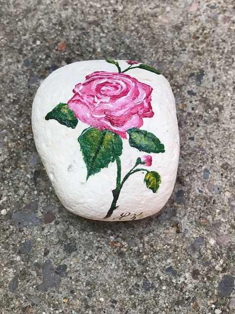 Painted Rock Rock Art Rose Painted Stone Personalize This - Etsy