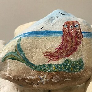 Mermaid Painted Rock, Mermaid on the Beach Hand Painted Stone, Unique ...