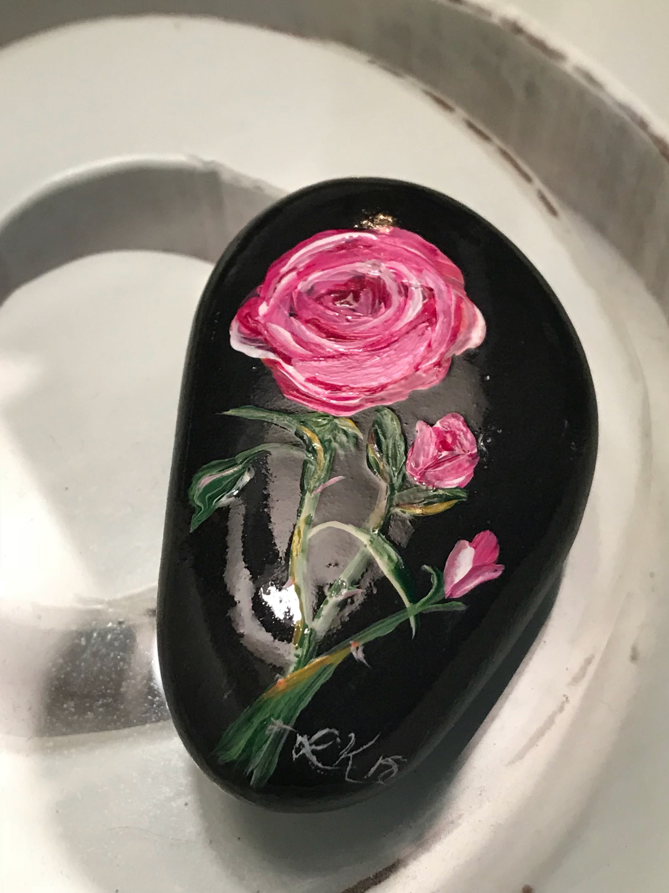 Painted Rocks, Flowers on Rocks, Rose Painted Rock, Blue Hydrangeas ...