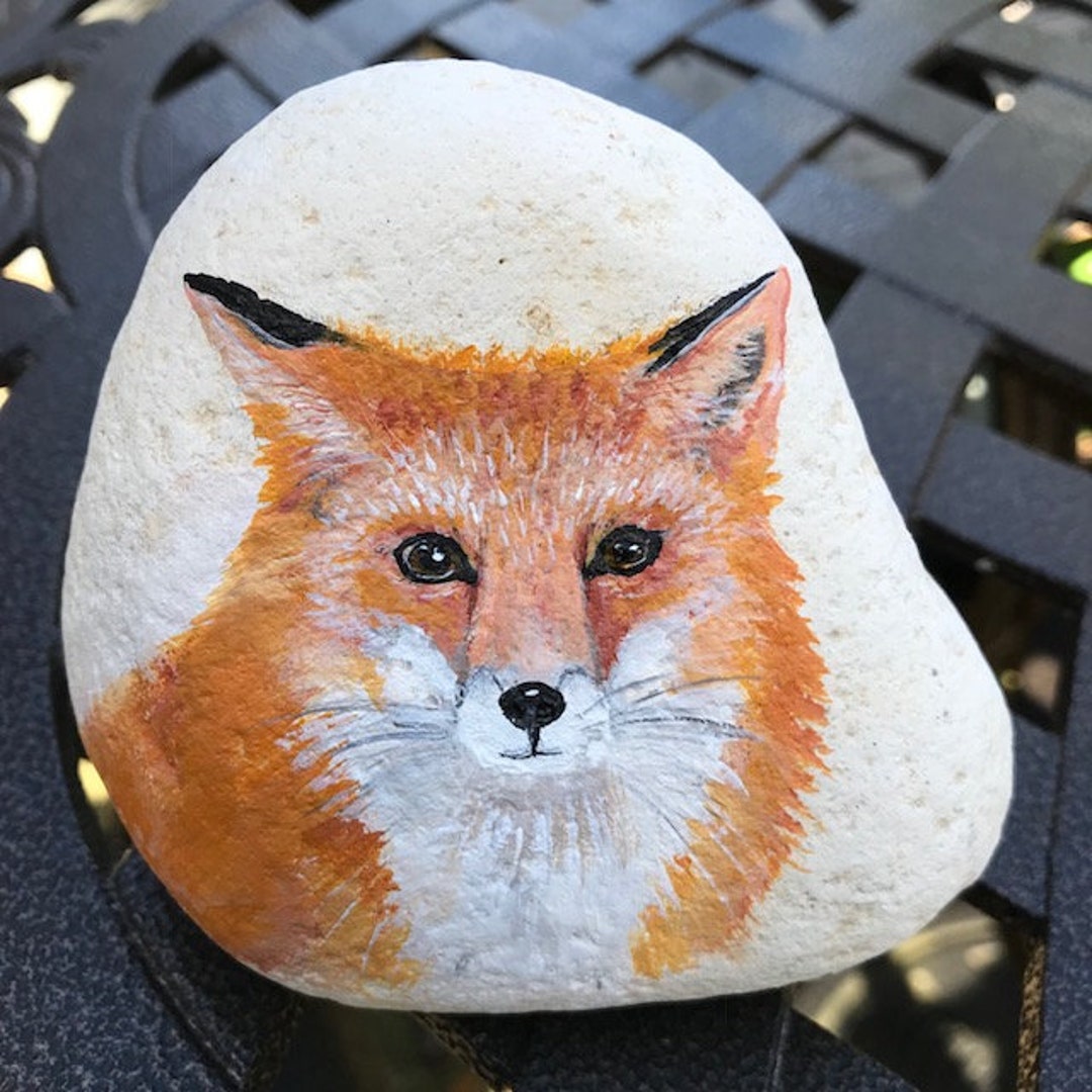 Personalized Pet Paintings on Rocks, Fox on A Rock, Custom Pet ...