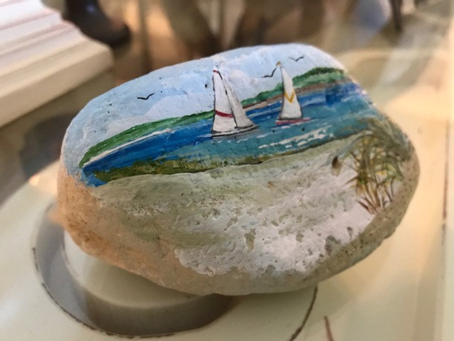 Painted Sailboat Themed Rock, Gift Message on Rock, Rock Art, Painted ...