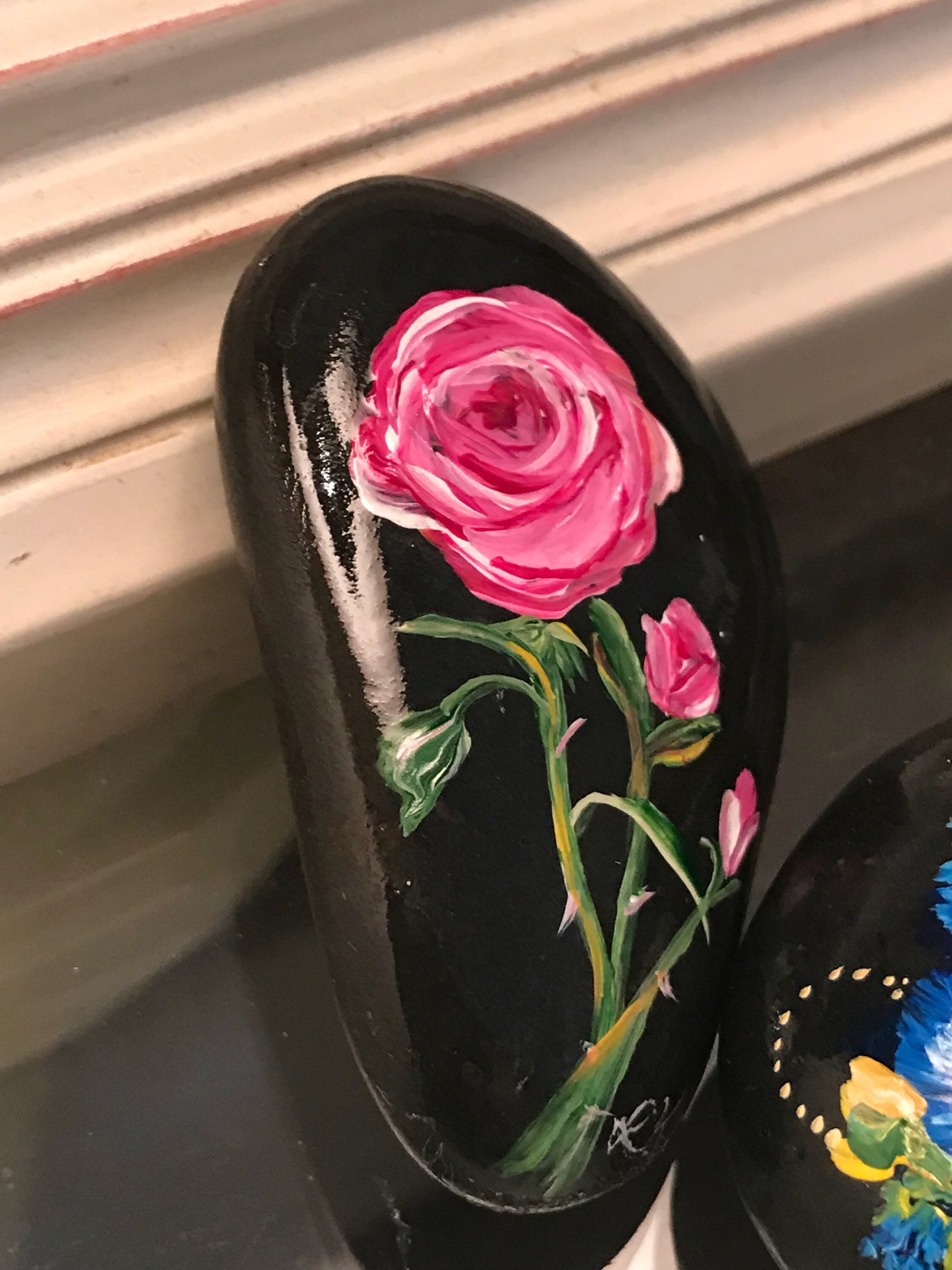 Painted Rocks, Flowers on Rocks, Rose Painted Rock, Blue Hydrangeas ...