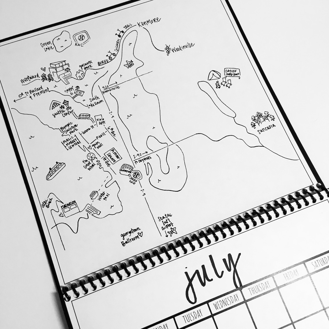 Custom Hand Drawn Calendar, Custom Map Calendar, Custom Calendar ...