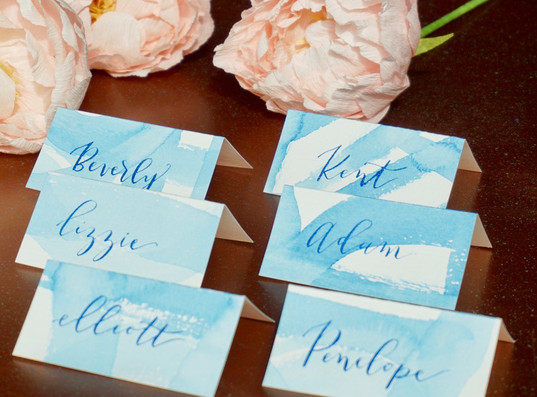 Watercolor Place Cards, Custom Calligraphy, Handmade Name Cards, Escort ...