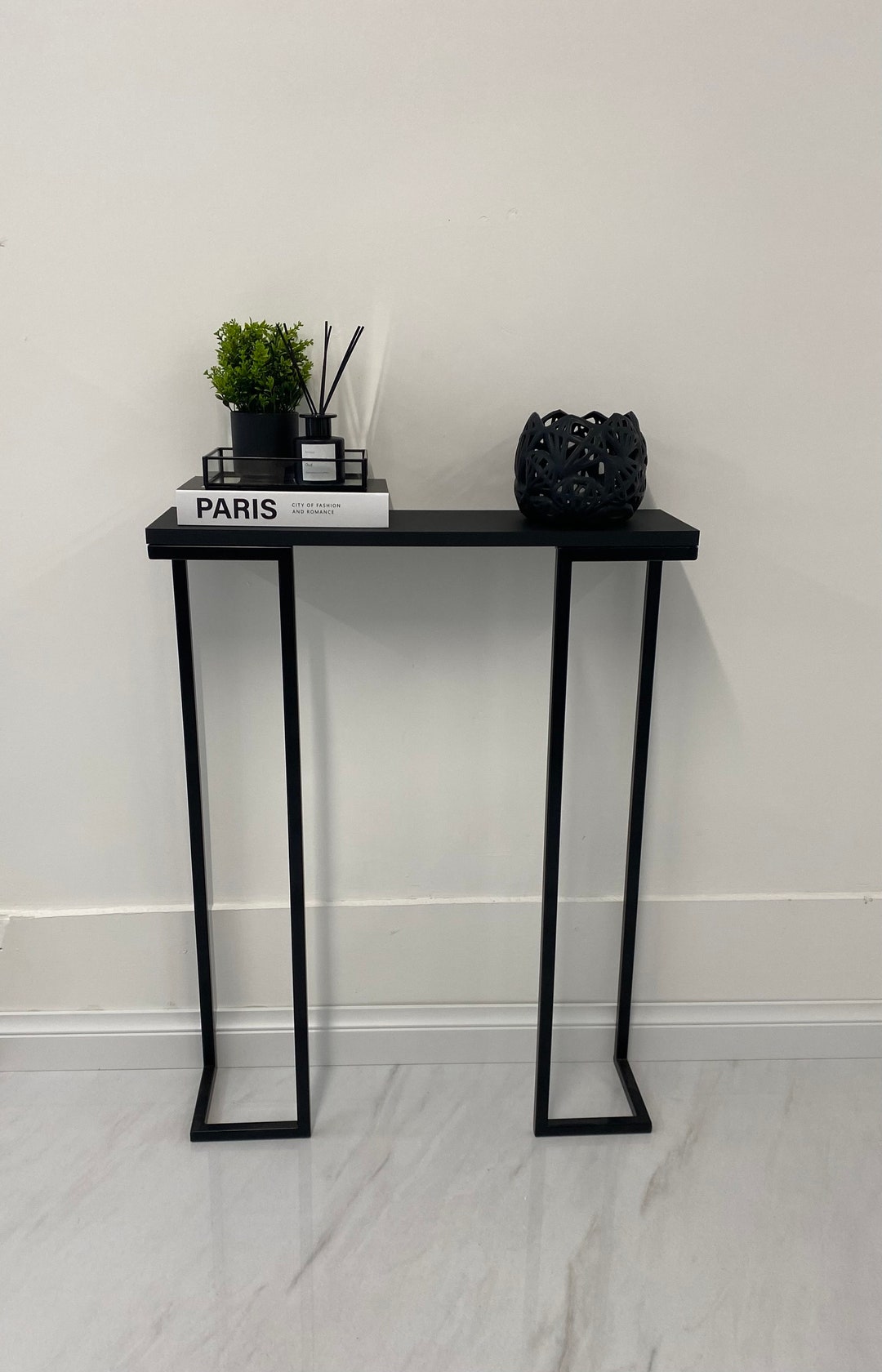 CONSOLE TABLE Beautiful Matte Black Table on Black L Shaped Legs - Etsy