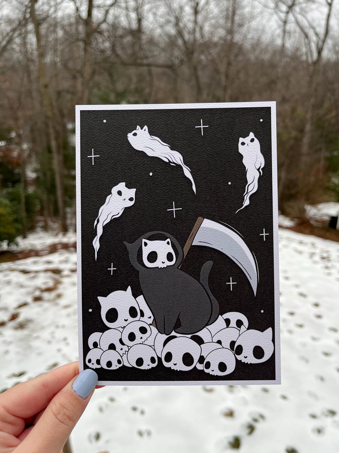 Death the Cat Print - Grim Reaper Cat - Black Cat Art - 5”x7” Hand ...