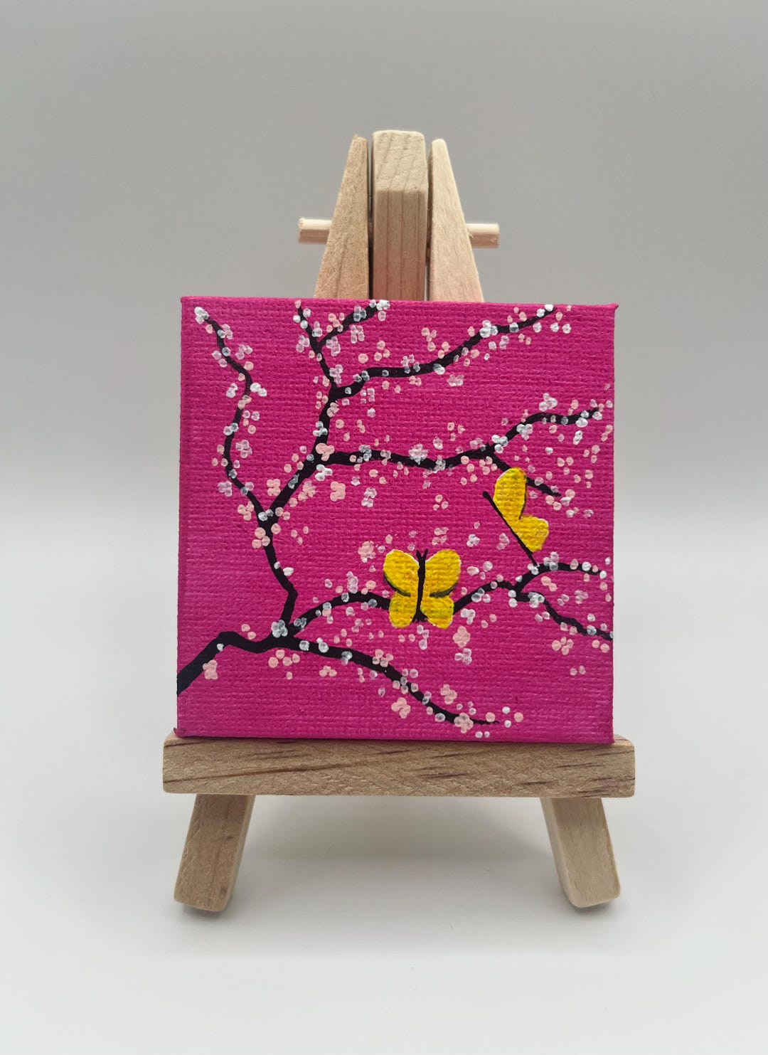 Cherry Blossoms With Butterflies Mini Painting (magenta) - Sakura ...