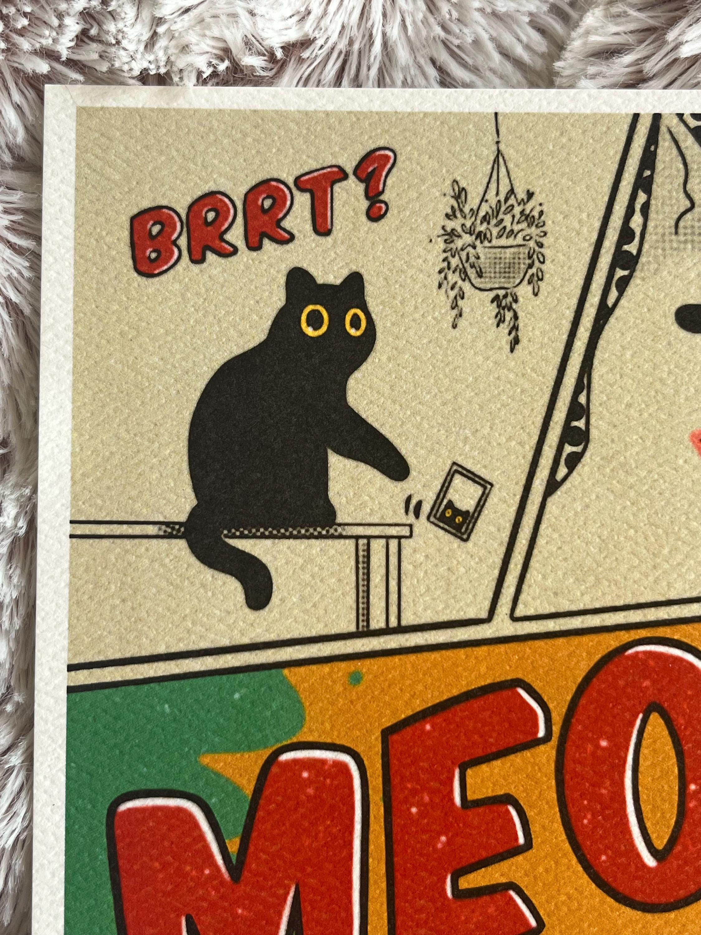 MEOW Cat Comic Art Print - 5"x7" Hand Drawn Illustration - Funny Cat ...