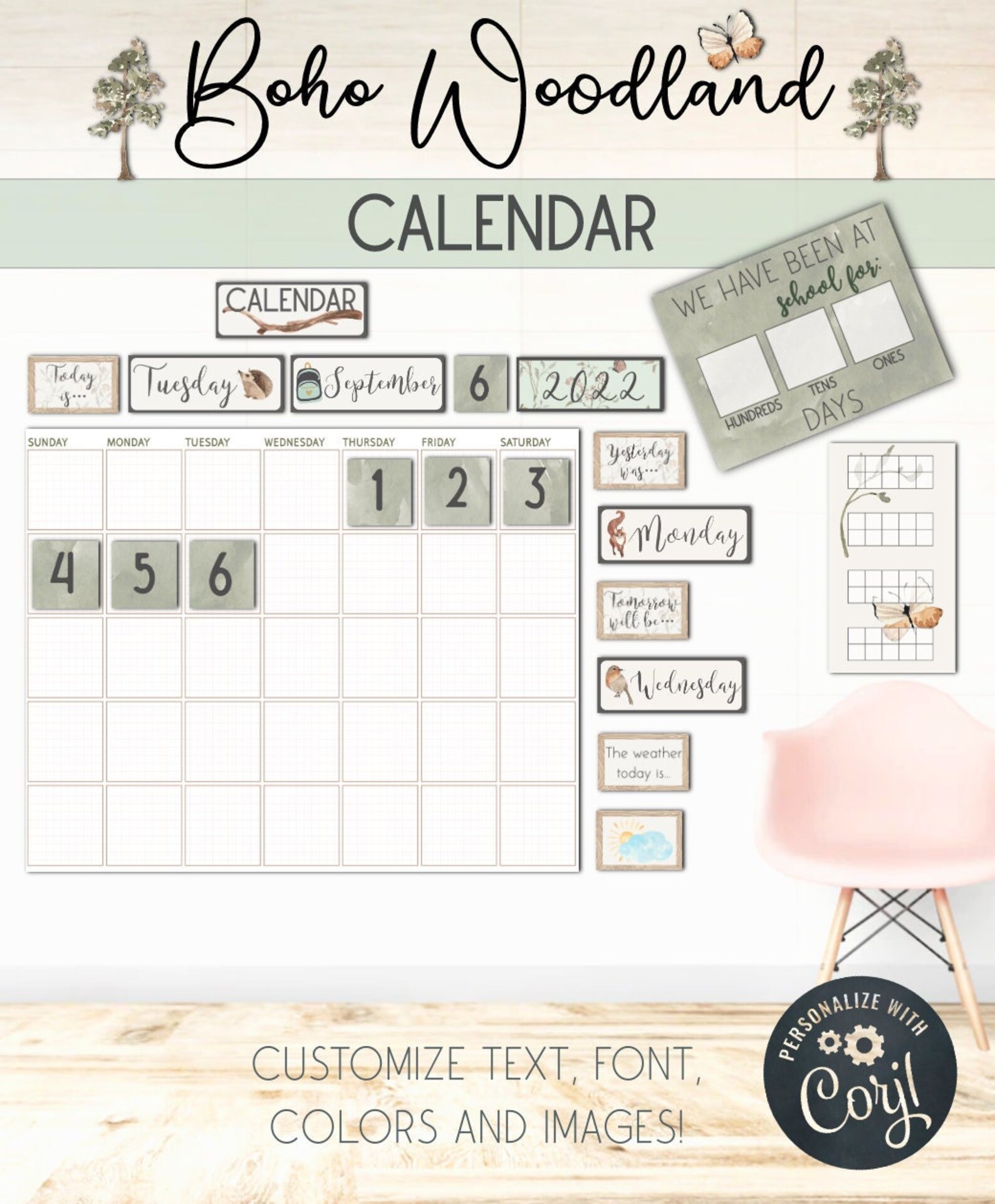 Calendar Elementary Classroom Decor Bundle Boho Woodland - Etsy