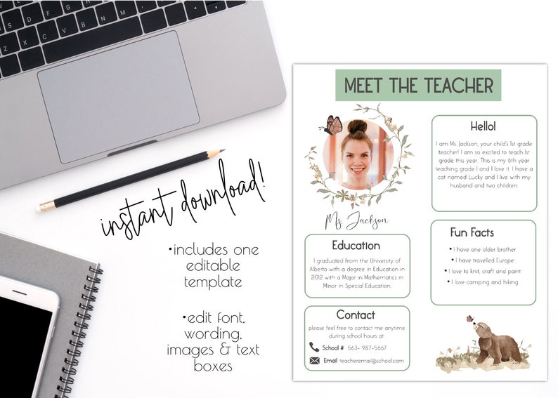 Meet the Teacher Template Printable | Elementary Classroom Decor Bundle ...