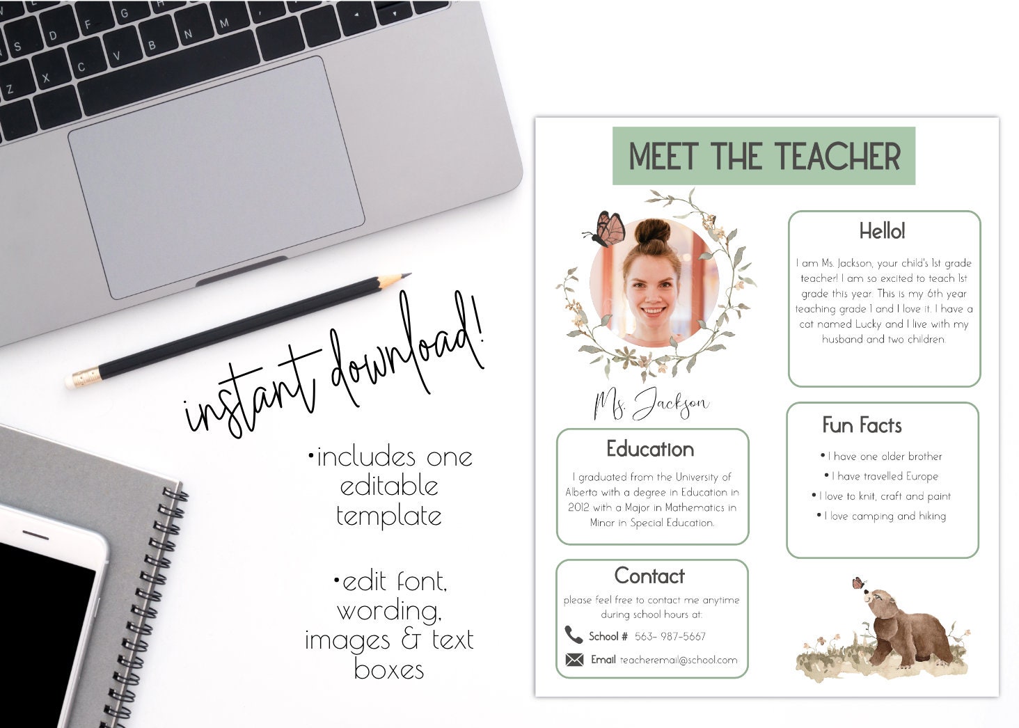 Meet the Teacher Template Printable | Elementary Classroom Decor Bundle ...