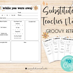 Groovy Retro Substitute Teacher Note Feedback Form (digital Download ...