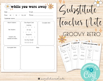 Delicate Substitute Report Substitute Teacher Class Report - Etsy