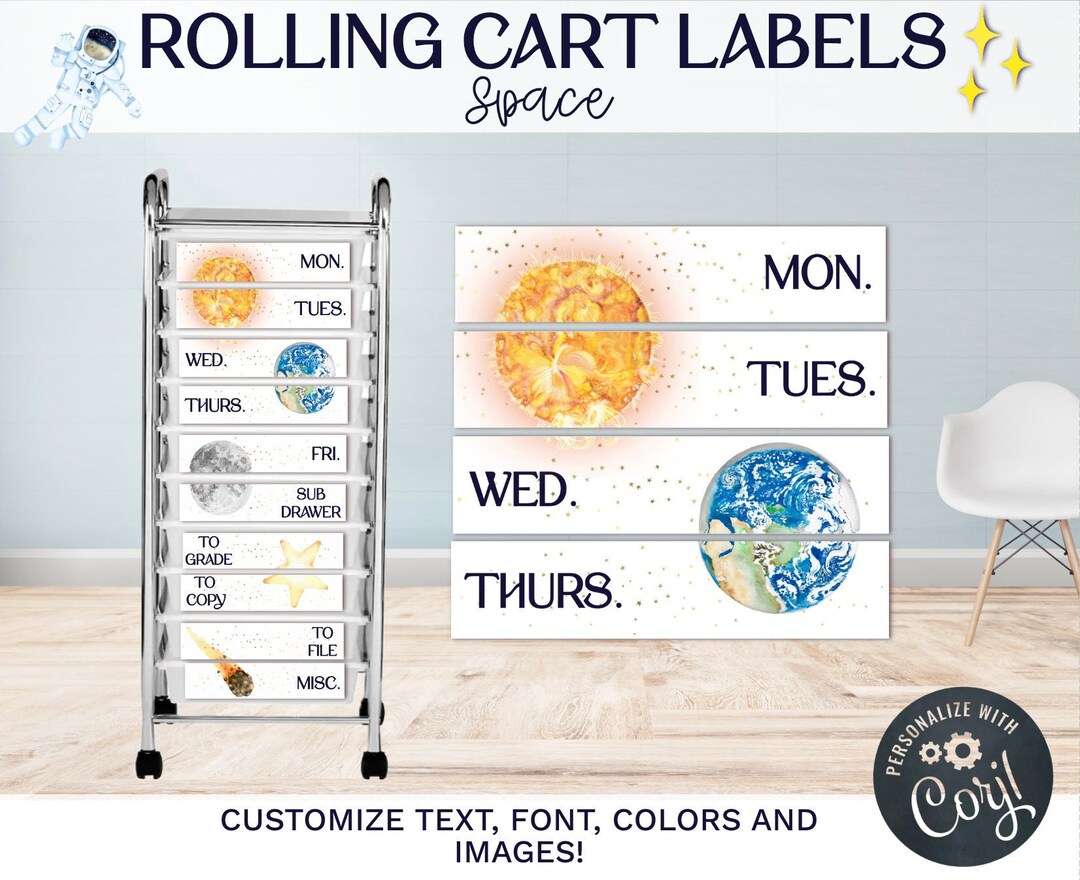 Rolling Cart Labels | Elementary Classroom Decor Bundle | SPACE Theme ...