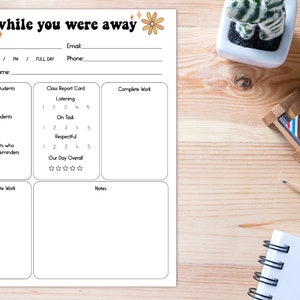 Groovy Retro Substitute Teacher Note Feedback Form (digital Download ...