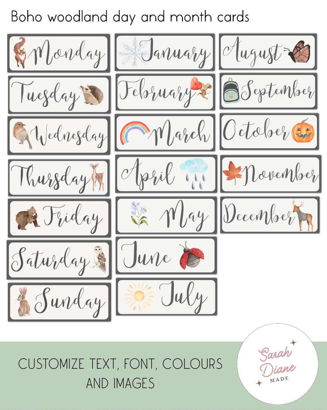 Calendar Elementary Classroom Decor Bundle Boho Woodland - Etsy