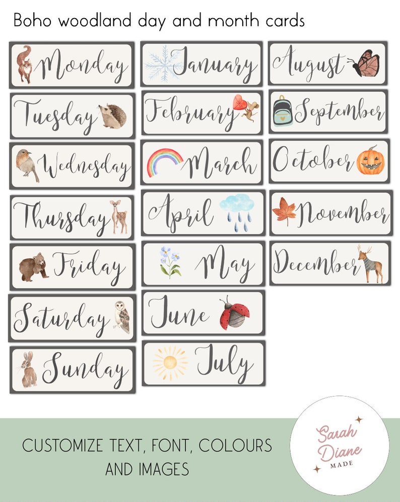 Calendar Elementary Classroom Decor Bundle Boho Woodland - Etsy