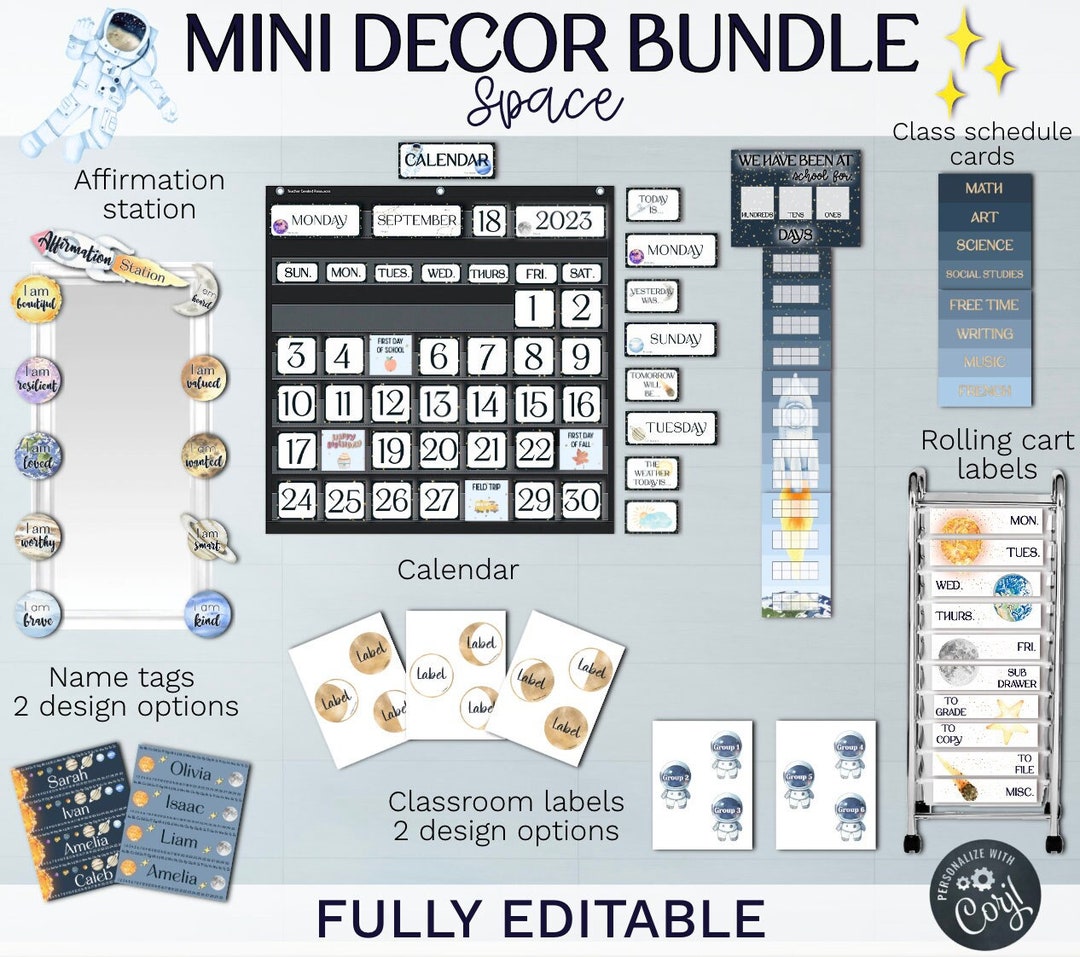 Classroom Decor MINI Bundle | SPACE Theme | Editable | Minimalist ...