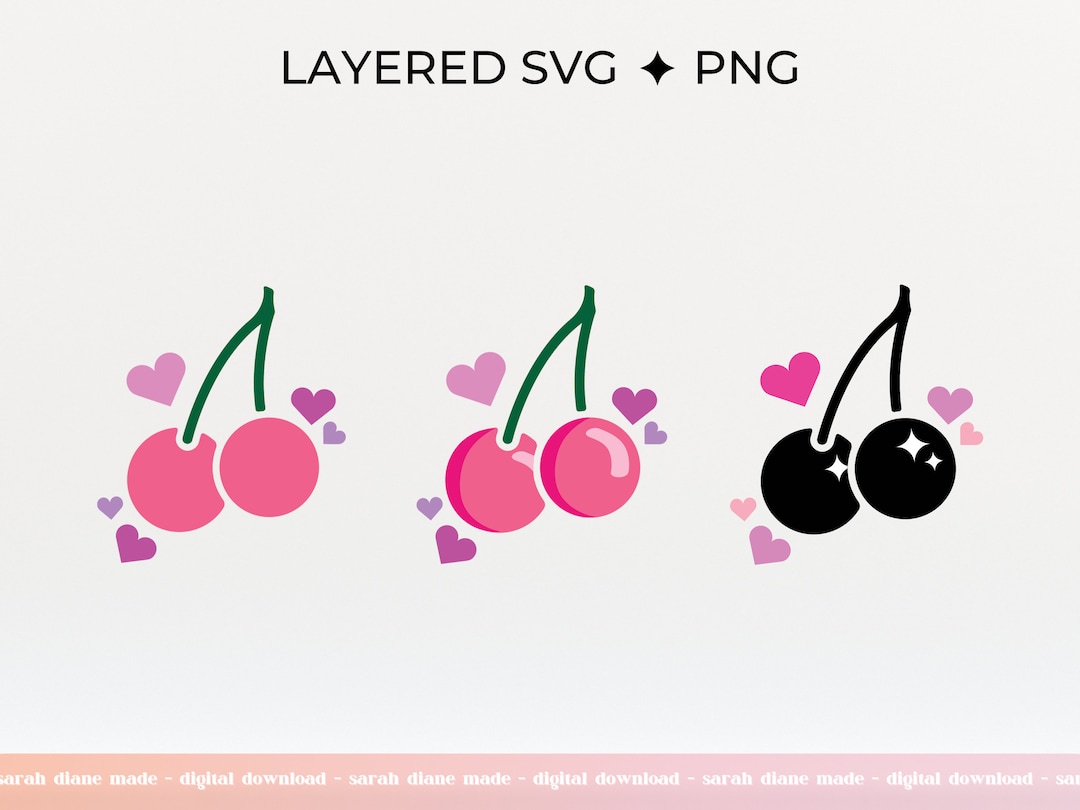 Cherry Hearts SVG Cut File for Cricut or Silhouette, Cherry Valentine's ...