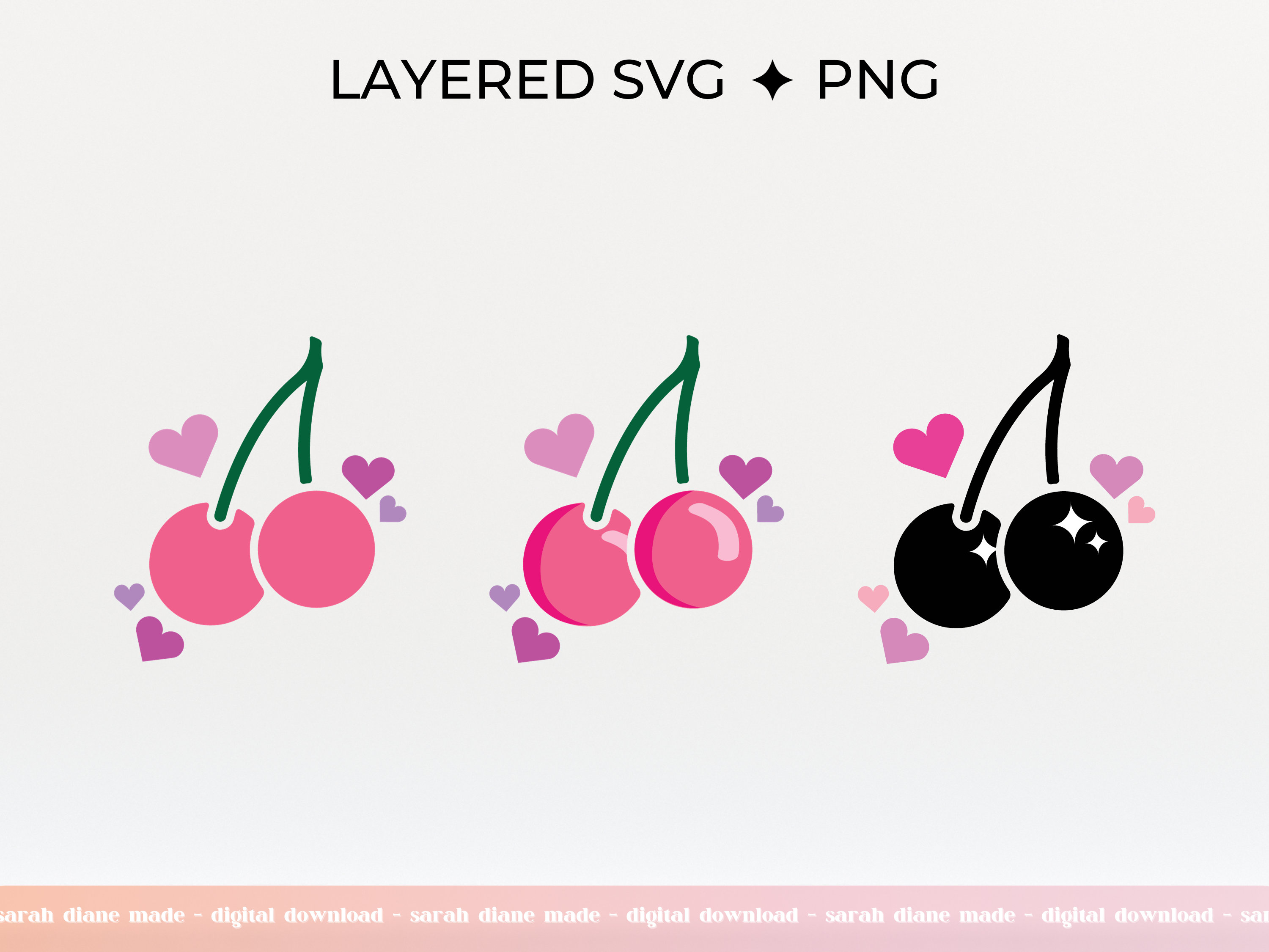 Cherry Hearts SVG Cut File for Cricut or Silhouette, Cherry Valentine's ...