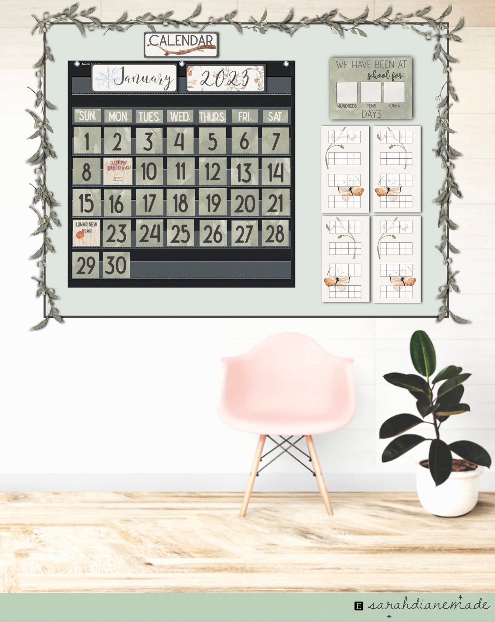Calendar | Elementary Classroom Decor Bundle | Boho Woodland Theme ...