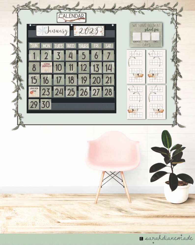 Calendar | Elementary Classroom Decor Bundle | Boho Woodland Theme ...