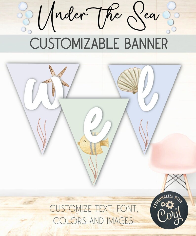 Under the Sea Banner: Printable Ocean Theme Bunting (editable Digital ...