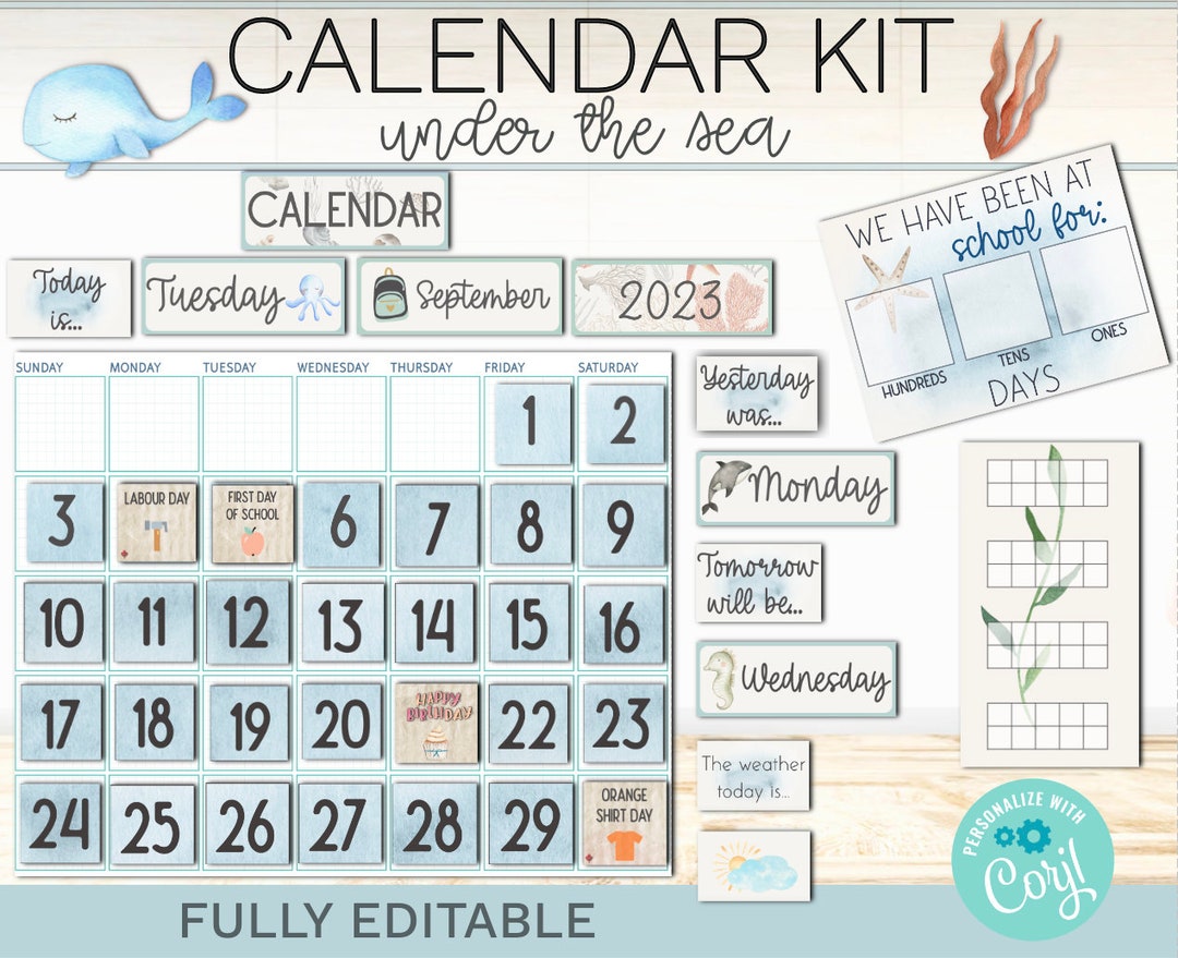 Calendar | Elementary Classroom Ocean Decor Bundle | Under the Sea ...