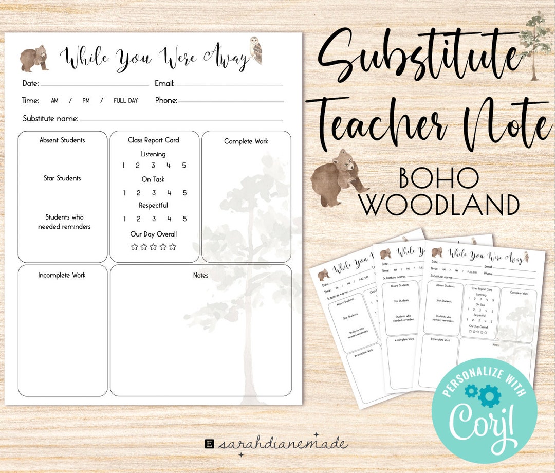 Substitute Teacher Note Feedback Form | Template | While You Were Away ...