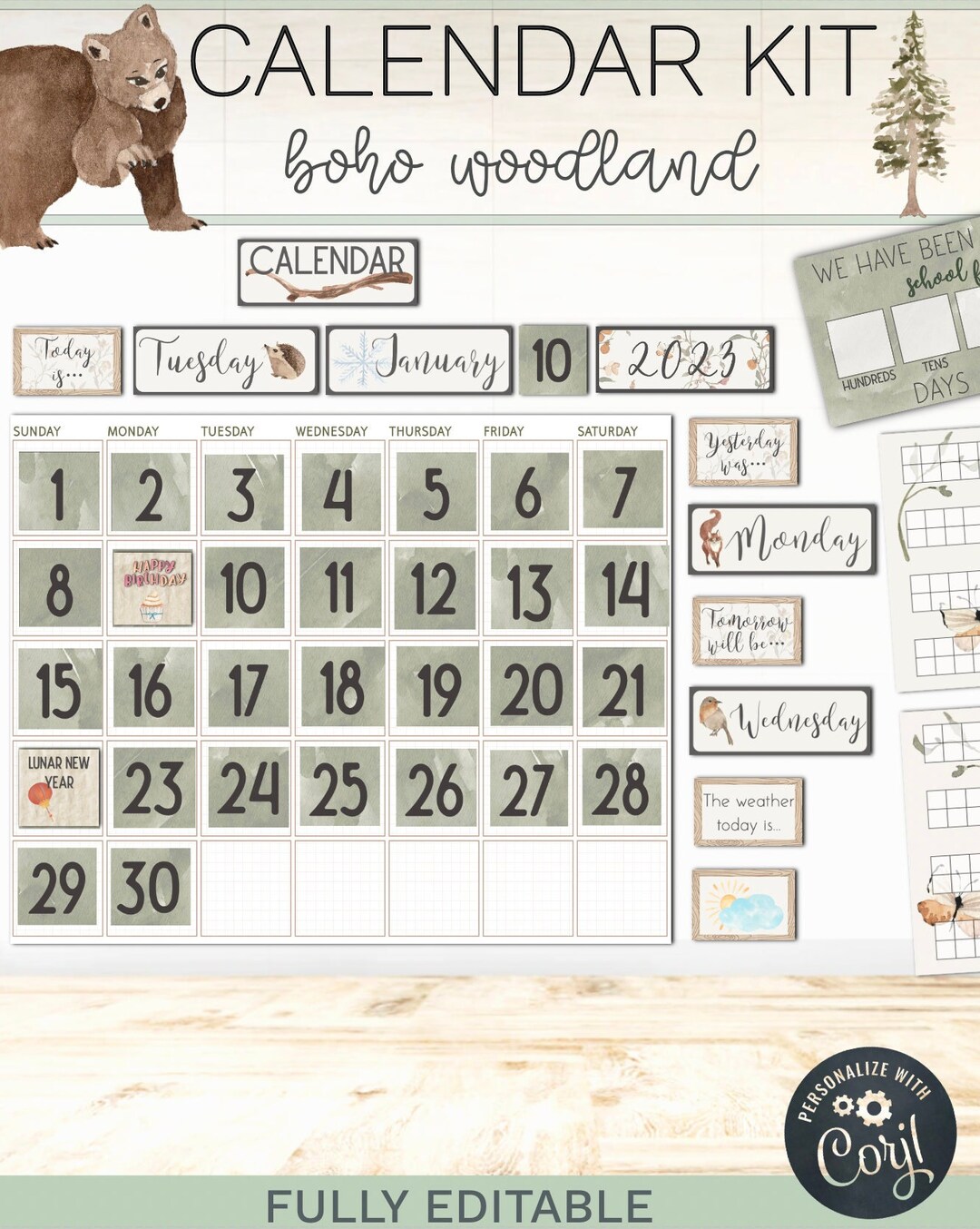 Calendar Elementary Classroom Decor Bundle Boho Woodland - Etsy