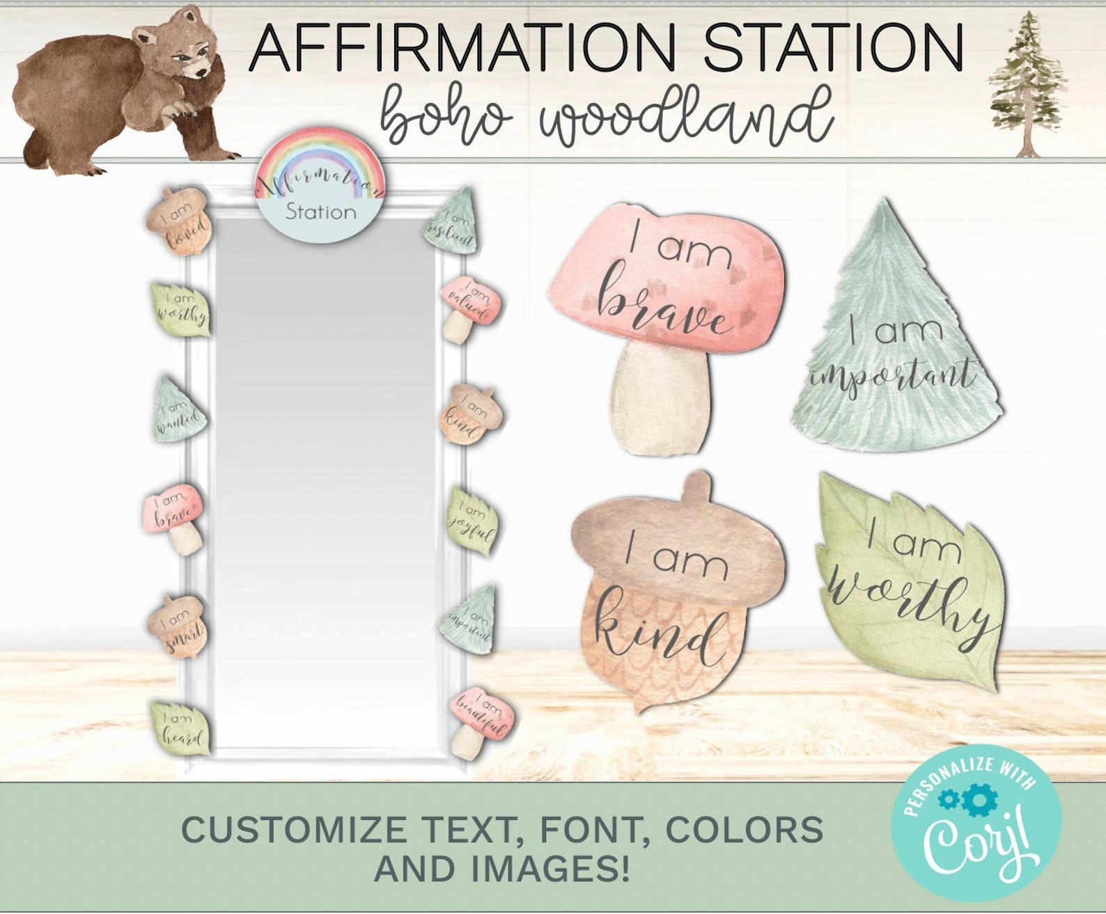 Affirmation Station | Elementary Classroom Decor Bundle | Boho Woodland ...