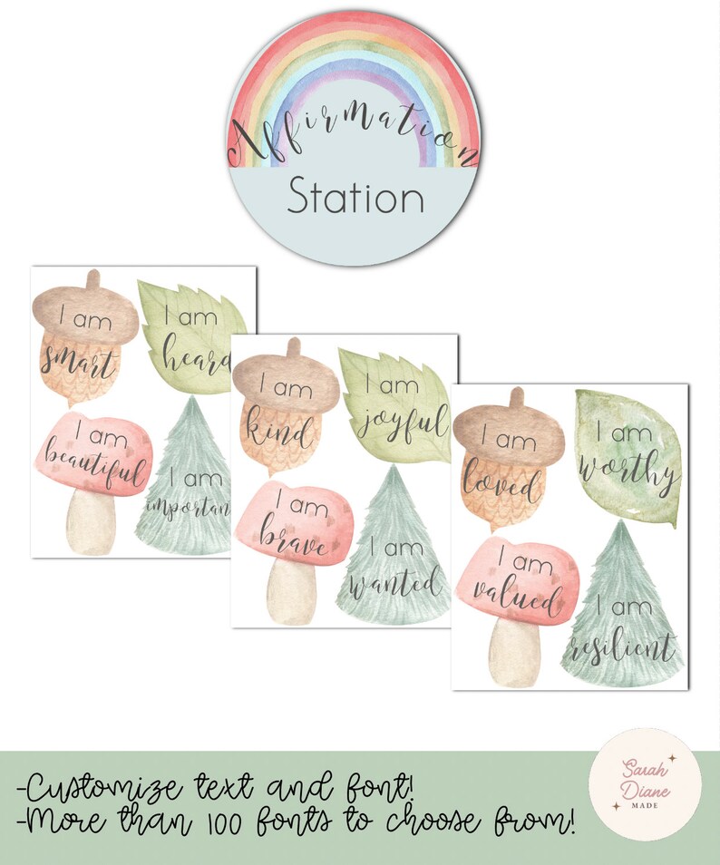 Affirmation Station | Elementary Classroom Decor Bundle | Boho Woodland ...