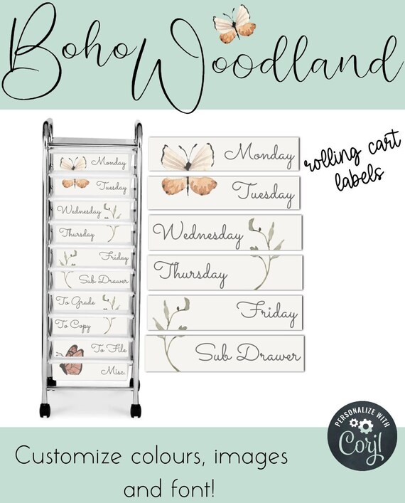 Rolling Cart Labels Elementary Classroom Decor Bundle Boho - Etsy