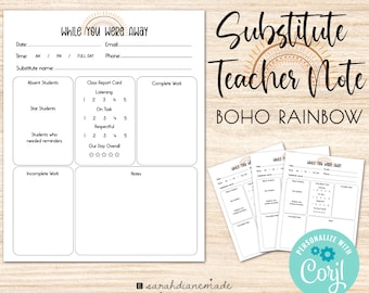 Delicate Substitute Report Substitute Teacher Class Report - Etsy