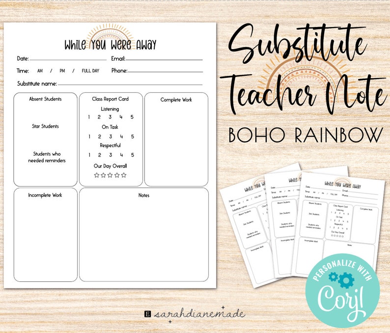 Substitute Teacher Note Feedback Form | Template | While You Were Away ...