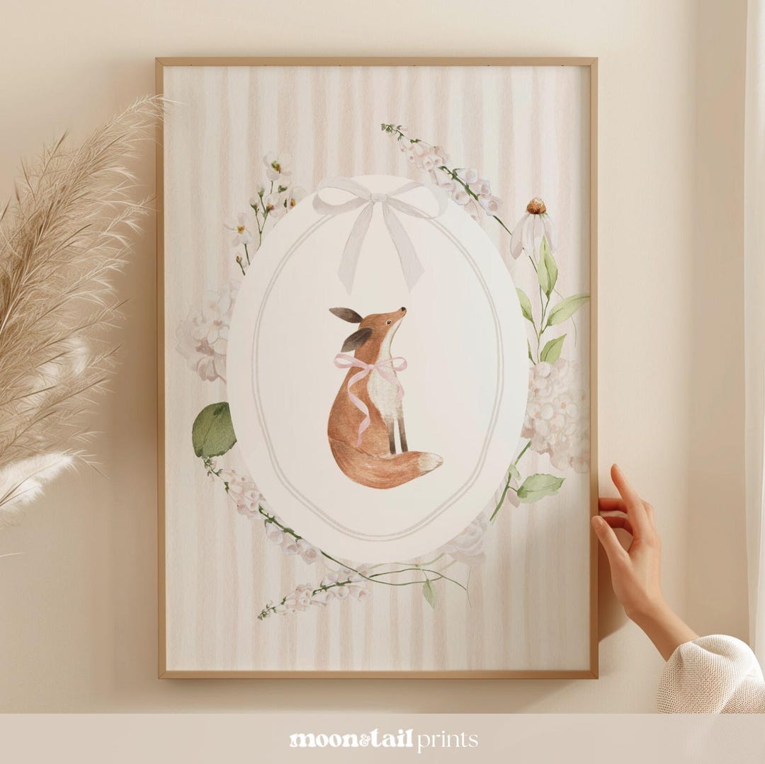 Vintage Coquette Fox Nursery Print: Watercolor Woodland Art (digital ...