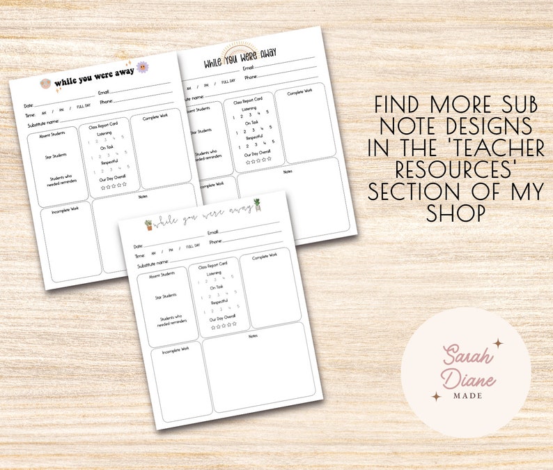 Substitute Teacher Feedback Form: Minimalist School Note (digital ...
