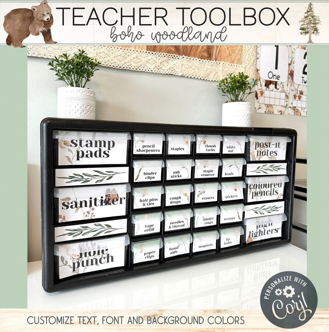 Teacher Toolbox Labels | Elementary Classroom Decor| Boho Woodland ...