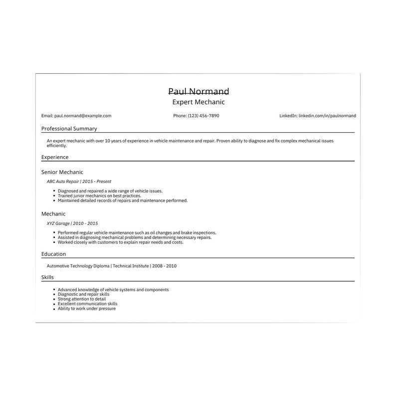 Customizable Mechanic Resume/cv Template Modern HTML and CSS Design ...