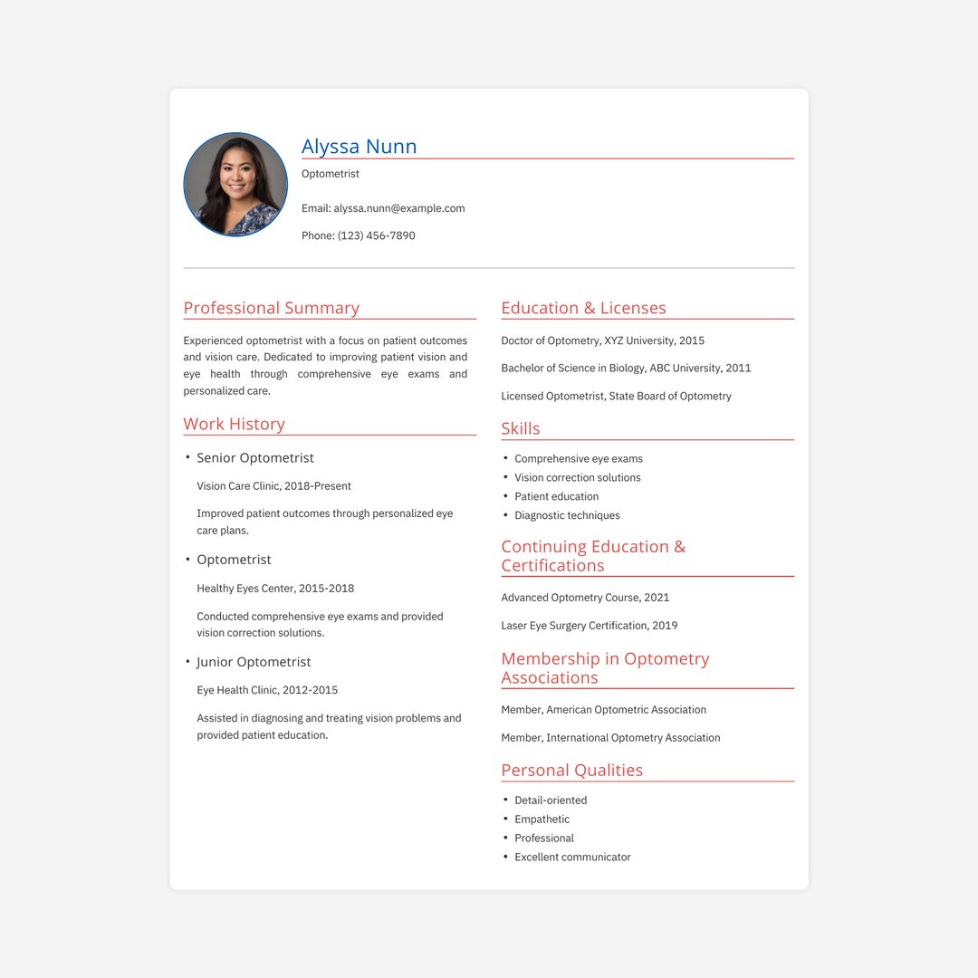 Customizable Optometrist Resume Template CV Template for Optometrists ...